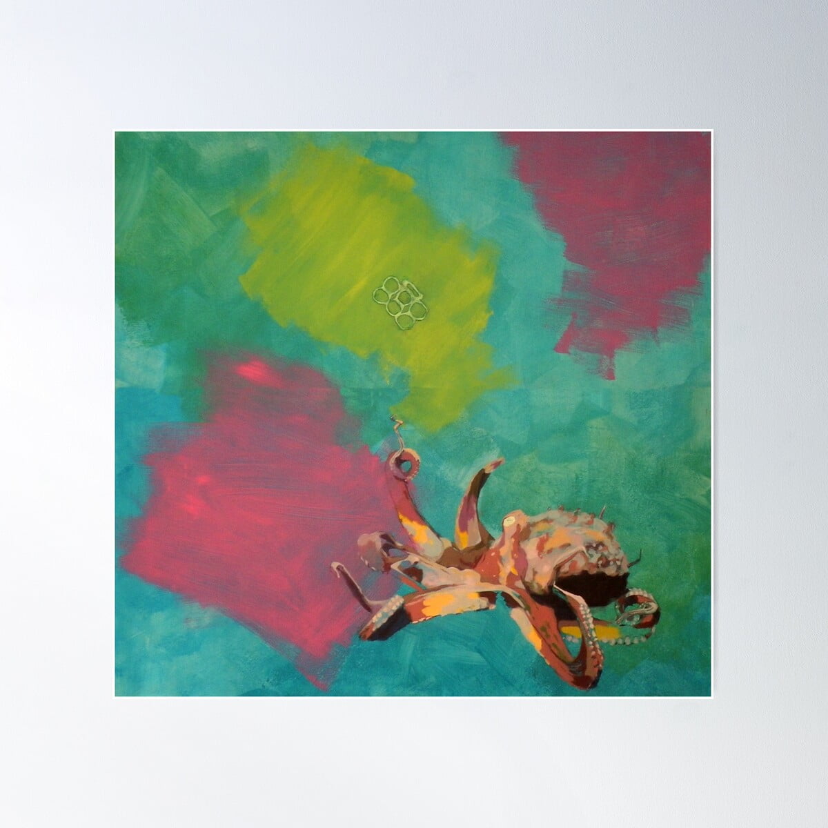 Seabed With Octopus And Plastic Poster Wall Art, Modern Wall Decor For ...