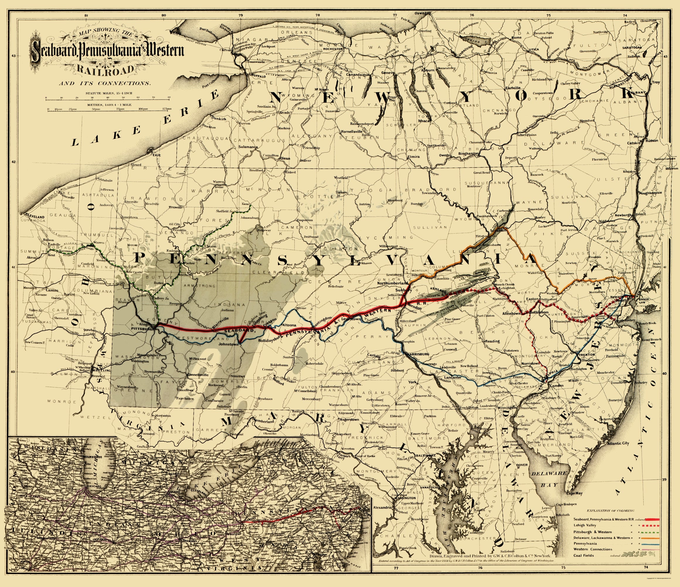 Railroad Map - Seaboard Pennsylvania and Western Railroad - Colton 1884 ...