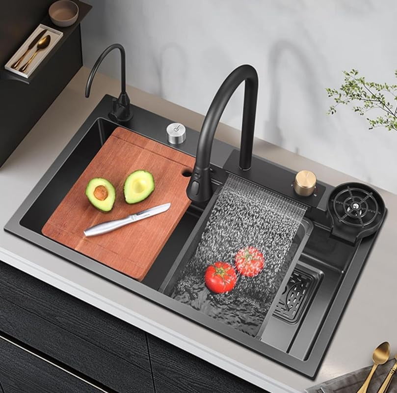 Seaborn Piano Finished Waterfall Kitchen Sink HighGloss Finish with ...