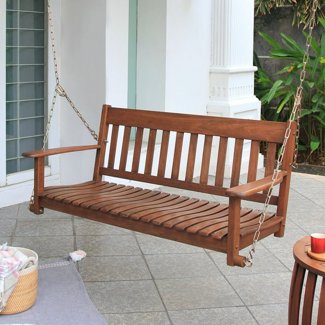Seabrooks Mahogany Outdoor Porch Swing for 2 Person, Natural Brown ...