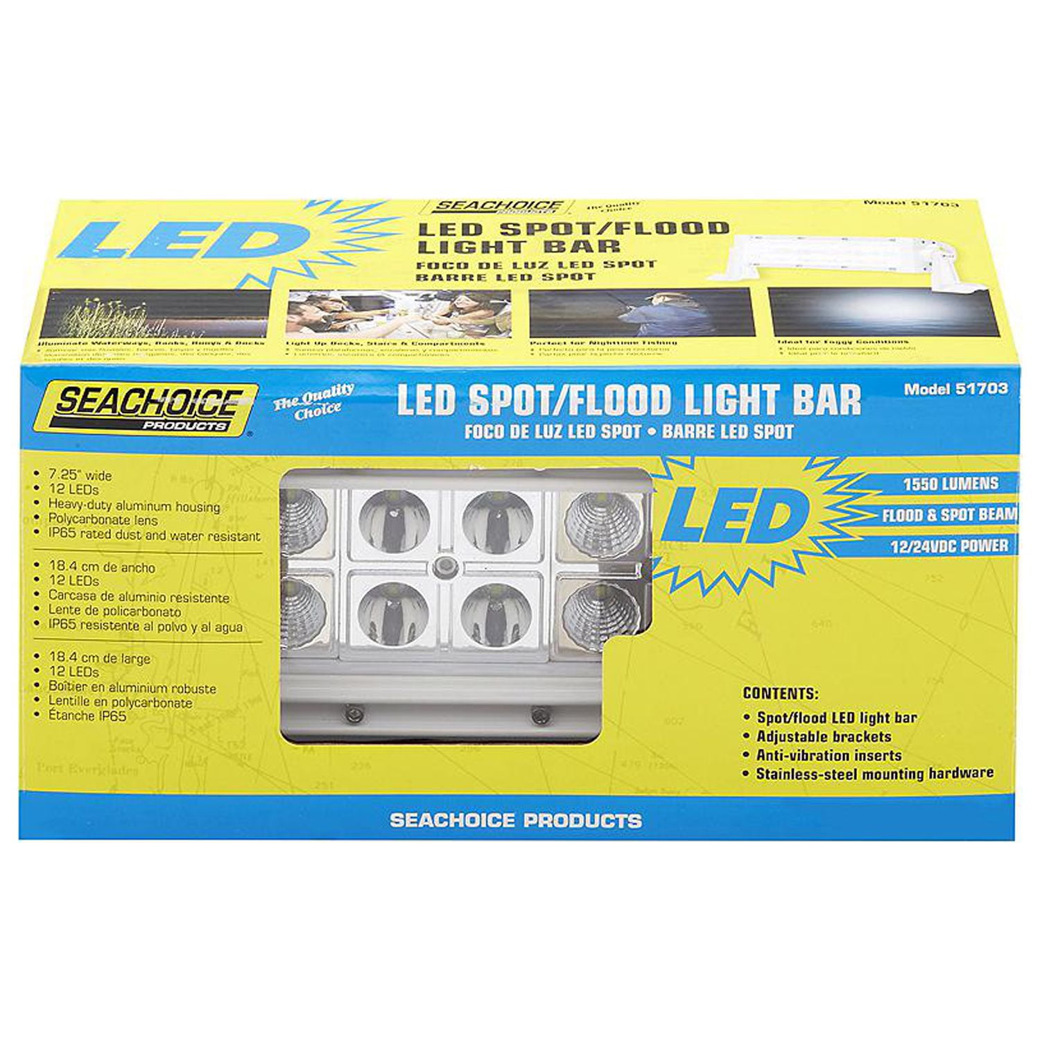Seachoice 51703 Aluminum 8" LED Spot Light Bar, Flood Beam, White ...