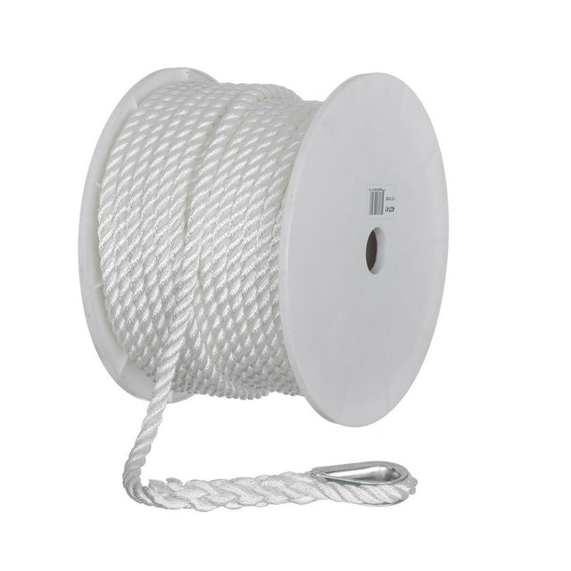 Seachoice Anchor Line Rope, 3-Strand Twisted, White, Nylon, 1/2 In. X ...