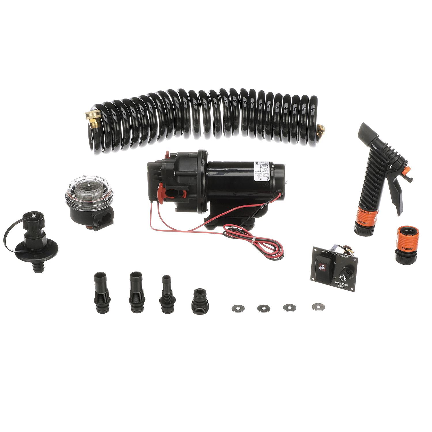 Seachoice Wash Down System Pump Kit, w/ Hose, Bulk Head Fitting, Inlet ...