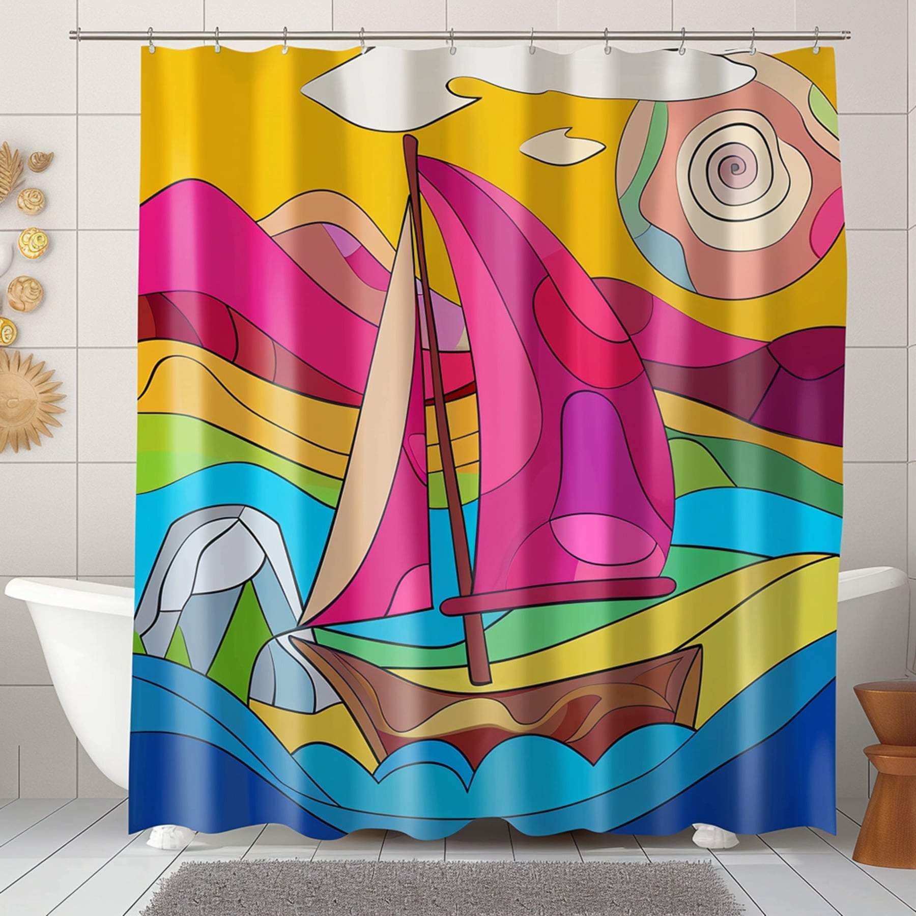 Seafaring Adventure Hyper Realistic Sailing Ship Shower Curtain Andset