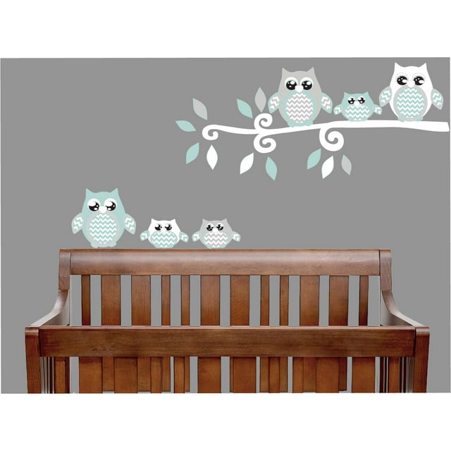 Seafoam Green and Grey Owl Wall Decals / Owl Stickers / Woodland Forest ...