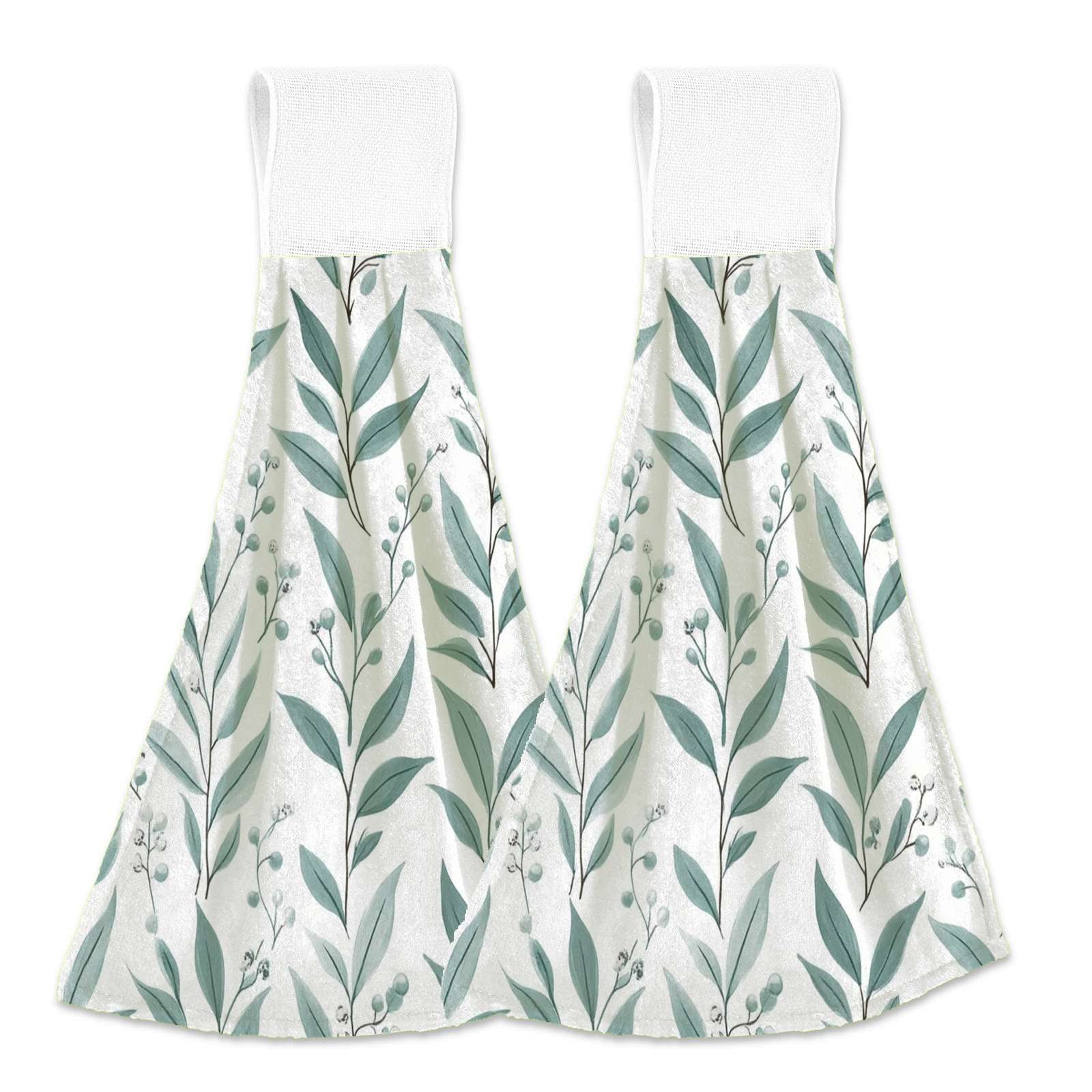 Seafoam green leafy floral pattern Hanging Kitchen Hand Towels Sets ...
