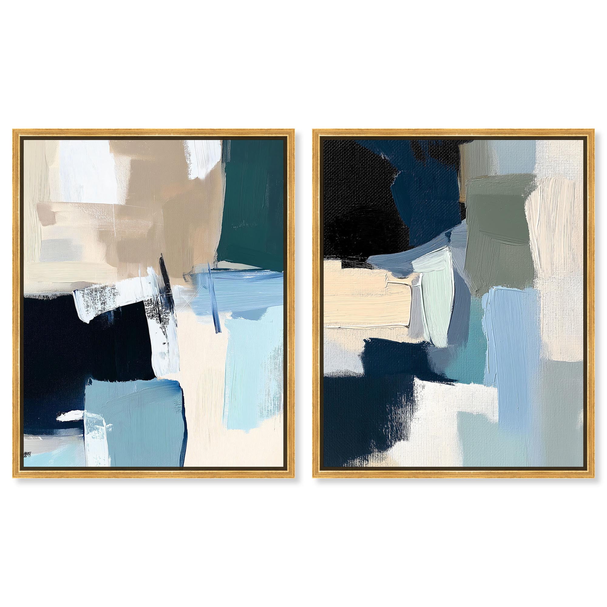 Seafoam set Canvas Set of 2 Coastal Abstract by Art Remedy, Gold Frame, 24 x 30 - Walmart.com