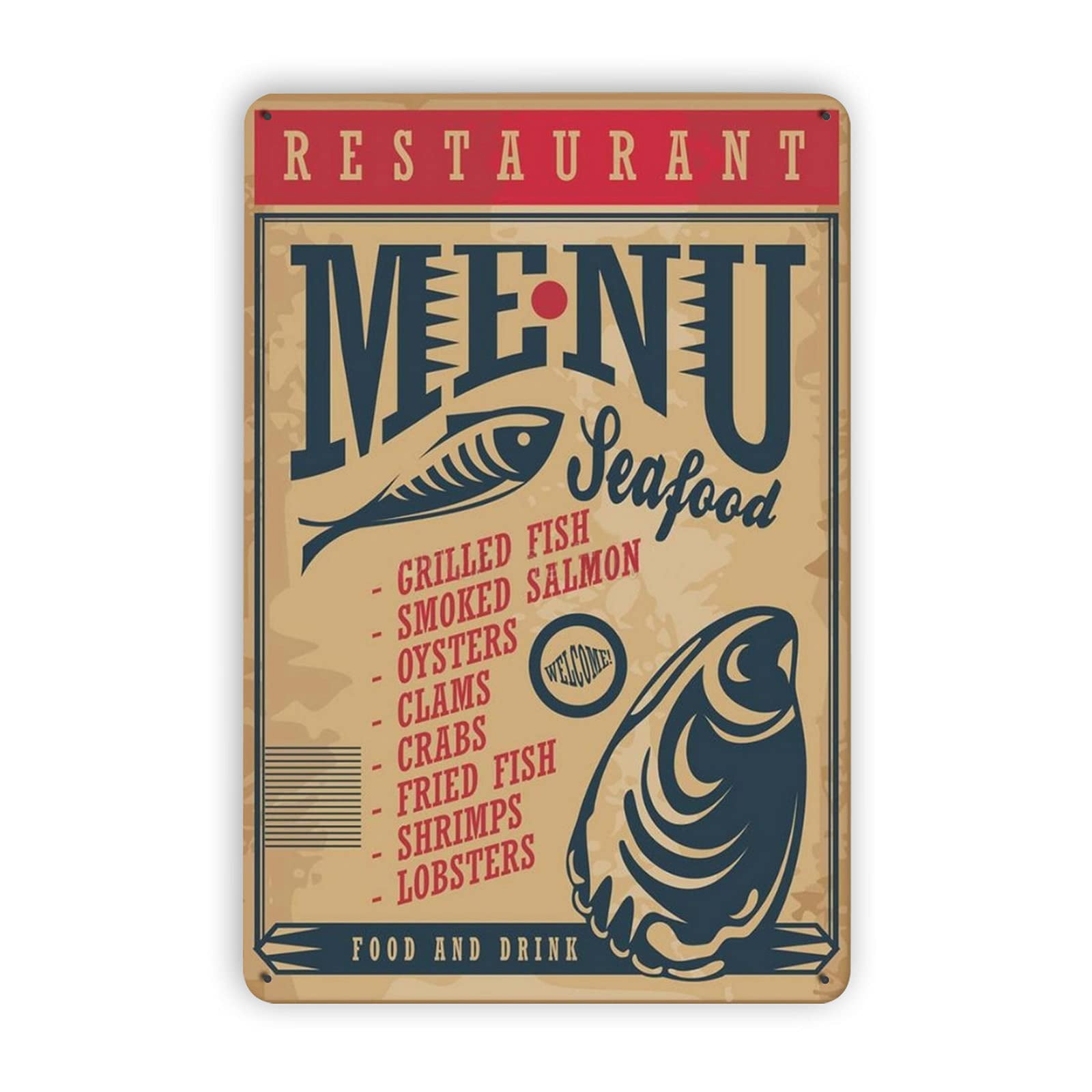 Seafood Aluminium Metal Signs Vintage Restaurant Decor Fish Tin Poster ...