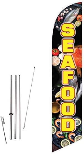 Seafood (Black) Feather Flag with Complete 15ft Pole kit and Ground ...