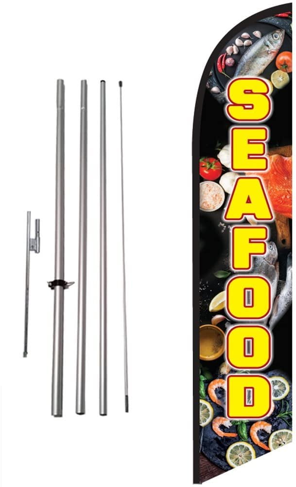 Seafood Feather Flag Kit with Ground Spike, Outdoor Restaurant ...
