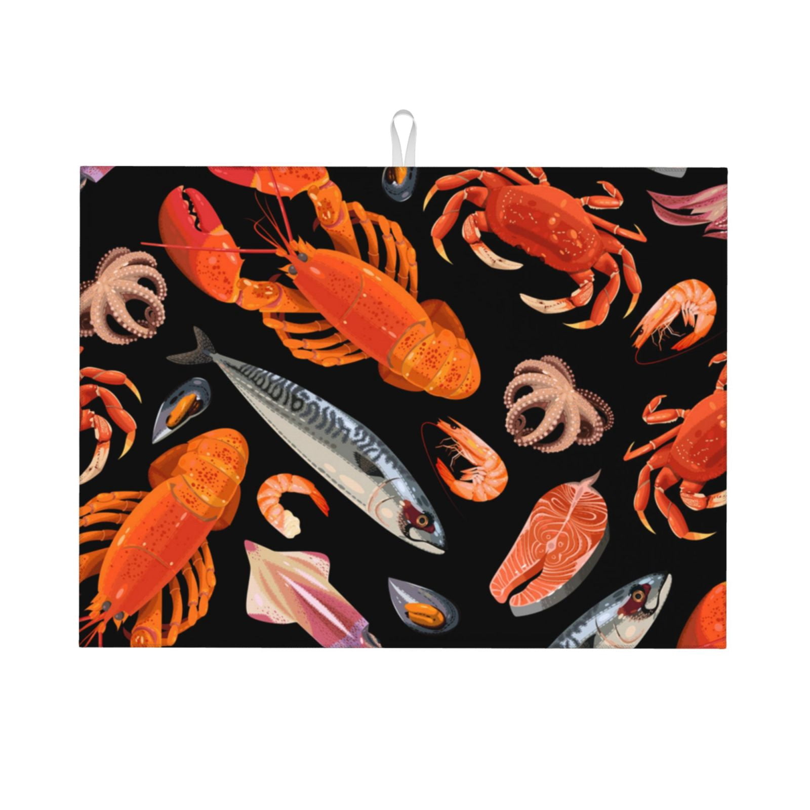 Seafood Pattern Crayfish Crab Shrimp Large Kitchen Drying Mat 18x24 ...
