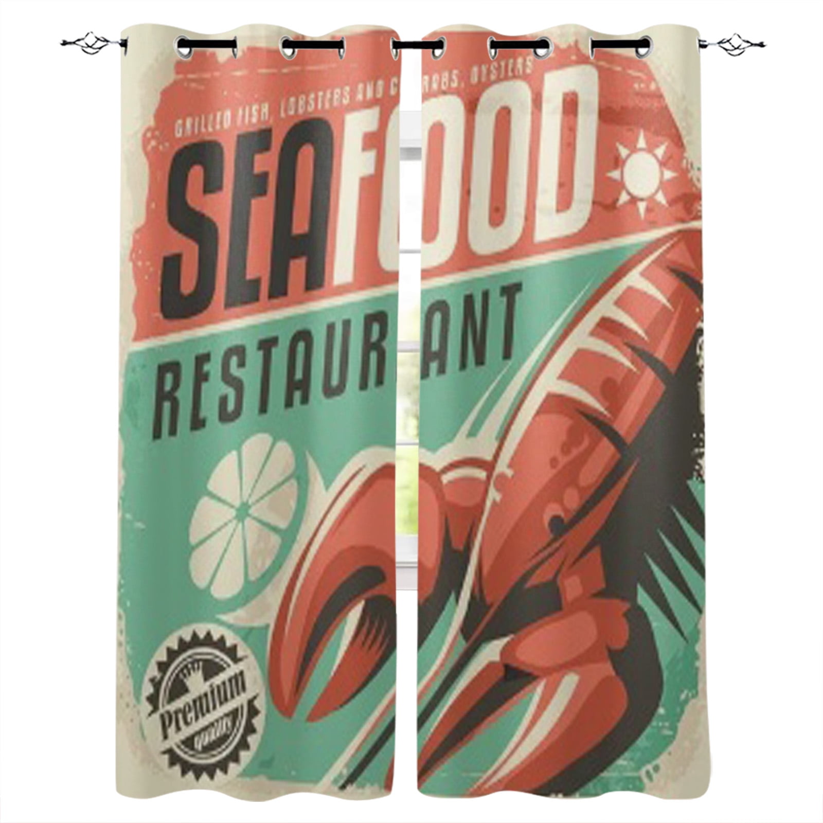 Seafood Poster Curtains For Living Room Decoration Window Blind Cloth ...