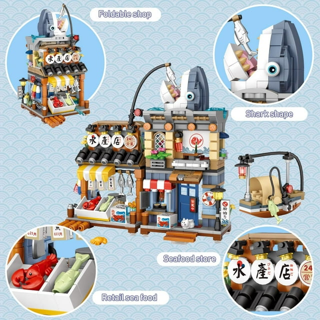 Seafood Store Mini Building Blocks set, Japanese Street View MOC Creative Japanese Toys for ...