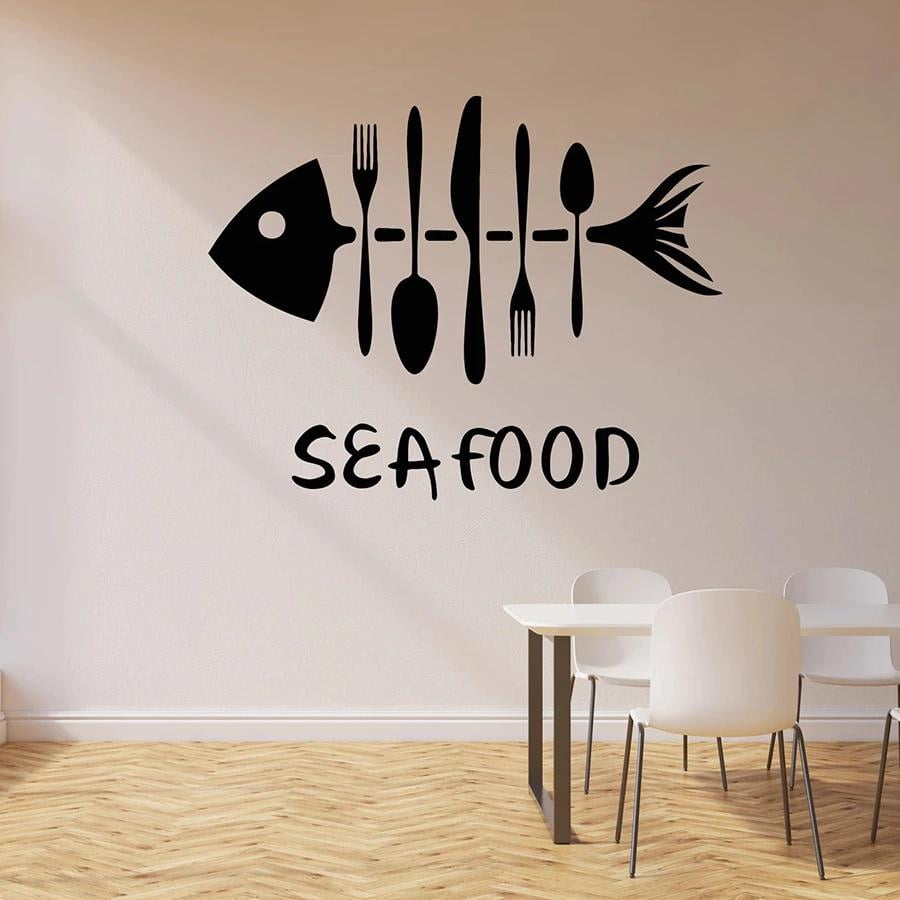 Seafood Wall Decal Fish Bones Forks Knives Tableware Vinyl Window ...