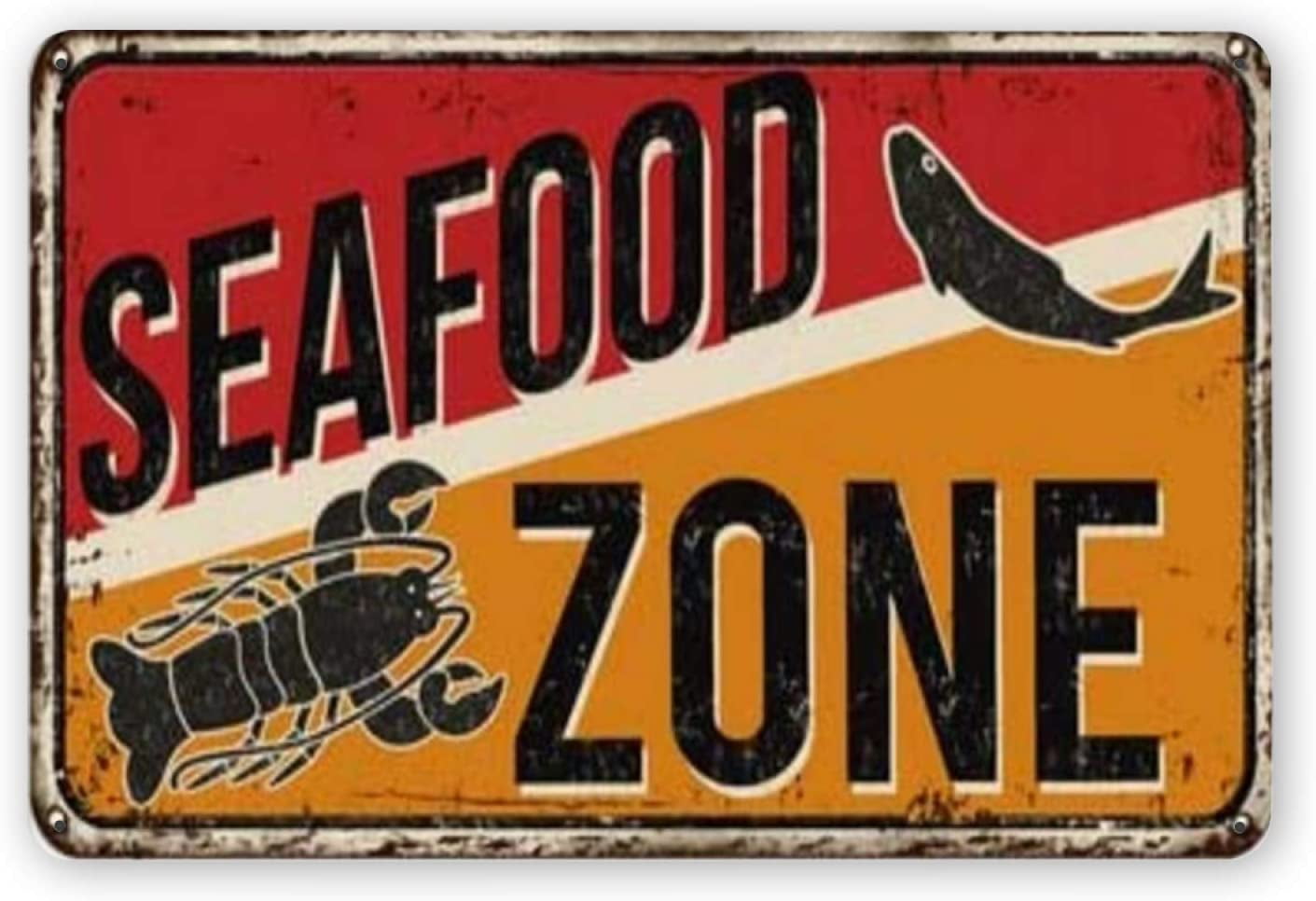 Seafood Zone Vintage Metal Aluminum Signs, Retro Art Aluminum Sign ...