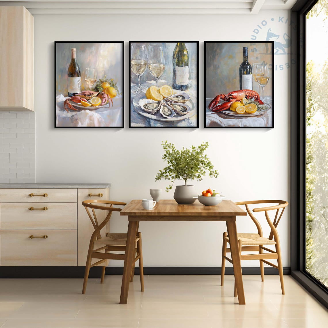 Seafood and Wine Wall Art Oyster Lobster Crab Kitchen Fine Dining ...