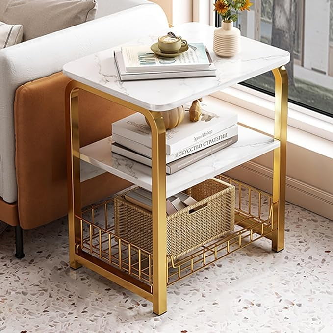 Seafront Metal Wood End Table with Storage Shelf for Home Living Room ...