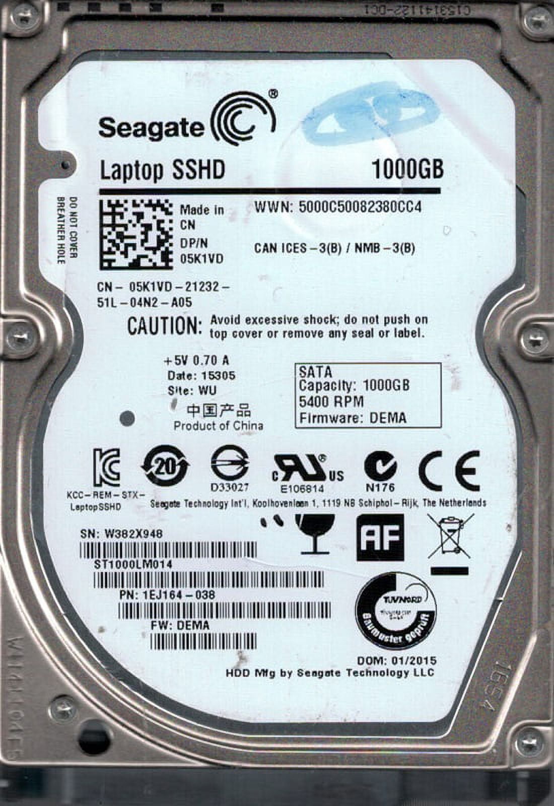 Seagate ST1000LM014 P/N: 1EJ164-038 F/W: DEMA WU W38 1TB SSHD HYBRID ...