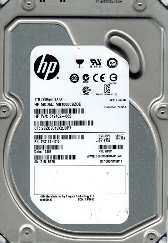 Seagate ST1000NM0011 F/W: HPG1 P/N: PYZ164-015 1TB KRATSG HP - Walmart ...