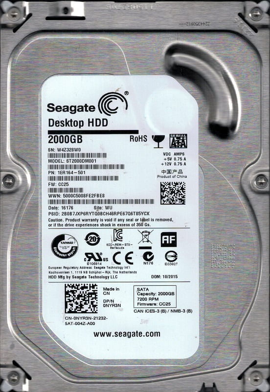 Seagate ST2000DM001 P/N: 1ER164-501 F/W: CC25 WU W4Z 2TB Desktop HDD ...