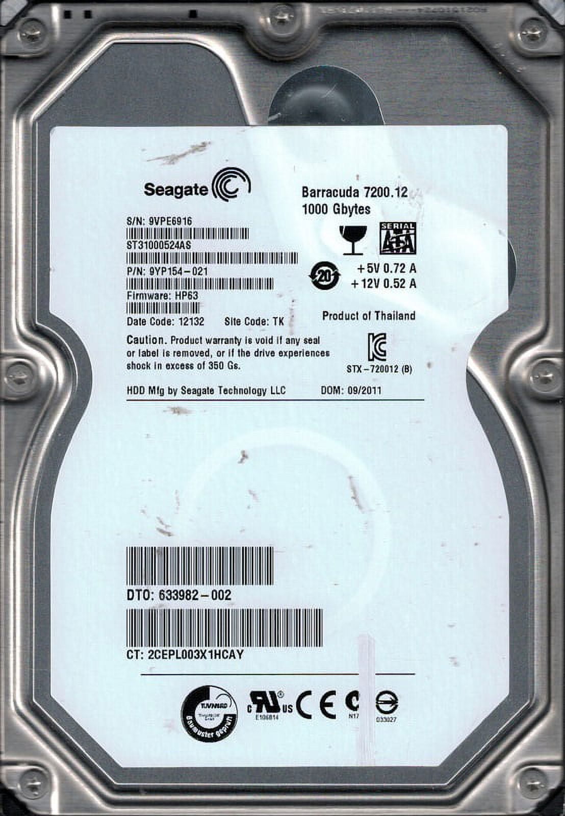 Seagate ST31000524AS P/N: 9YP154-021 F/W: HP63 1TB TK 9VP Barracuda ...