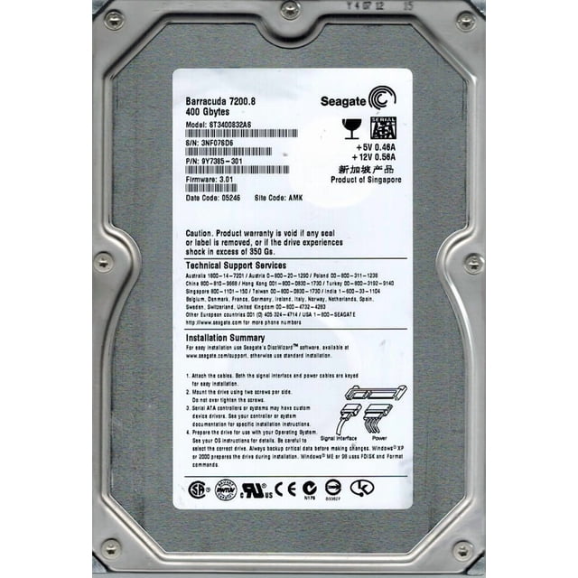 Seagate ST3400832AS P/N: 9Y7385-301 F/W: 3.01 400GB AMK - Walmart ...
