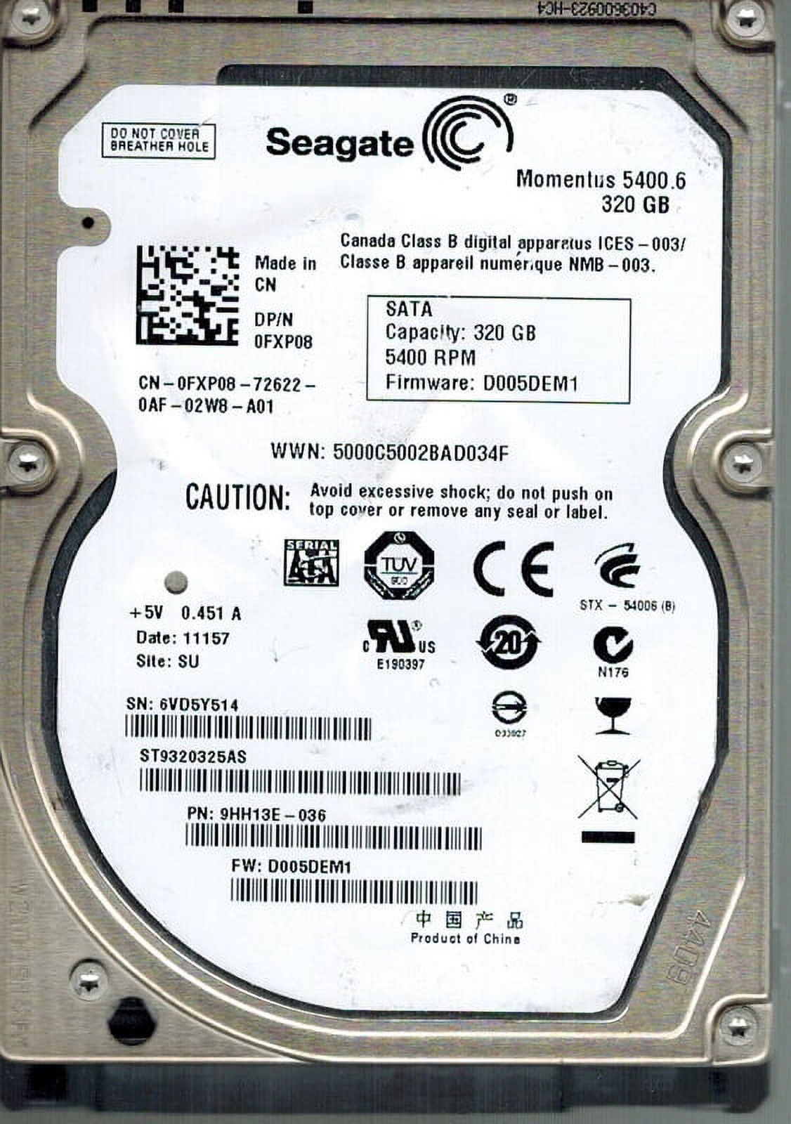 Seagate ST9320325AS P/N: 9HH13E-036 F/W: D005DEM1 SU 320GB - Walmart.com
