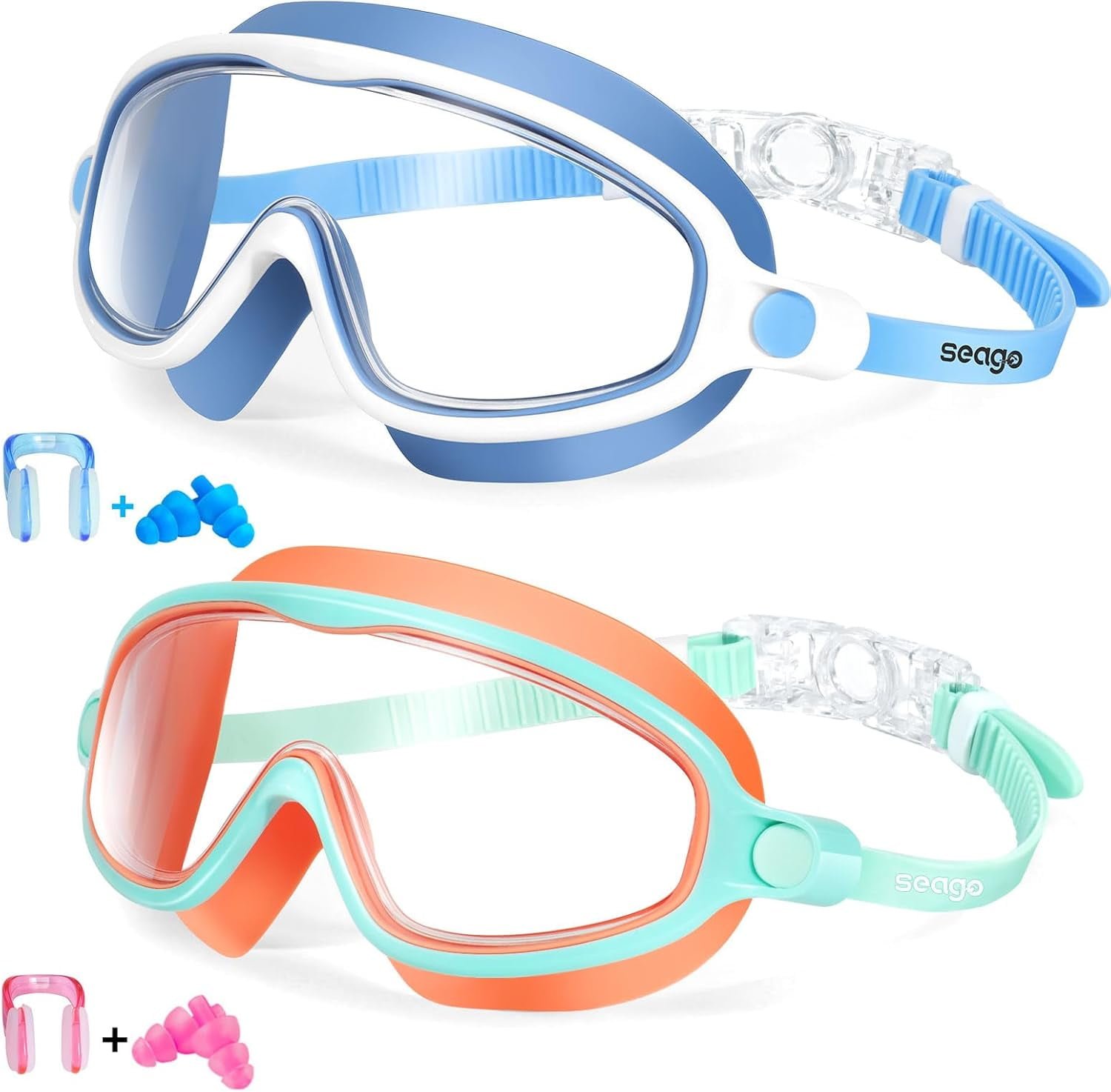 Seago Swim Goggles 2 Pack Anti-Fog Anti-UV Wide View Swimming Goggles ...
