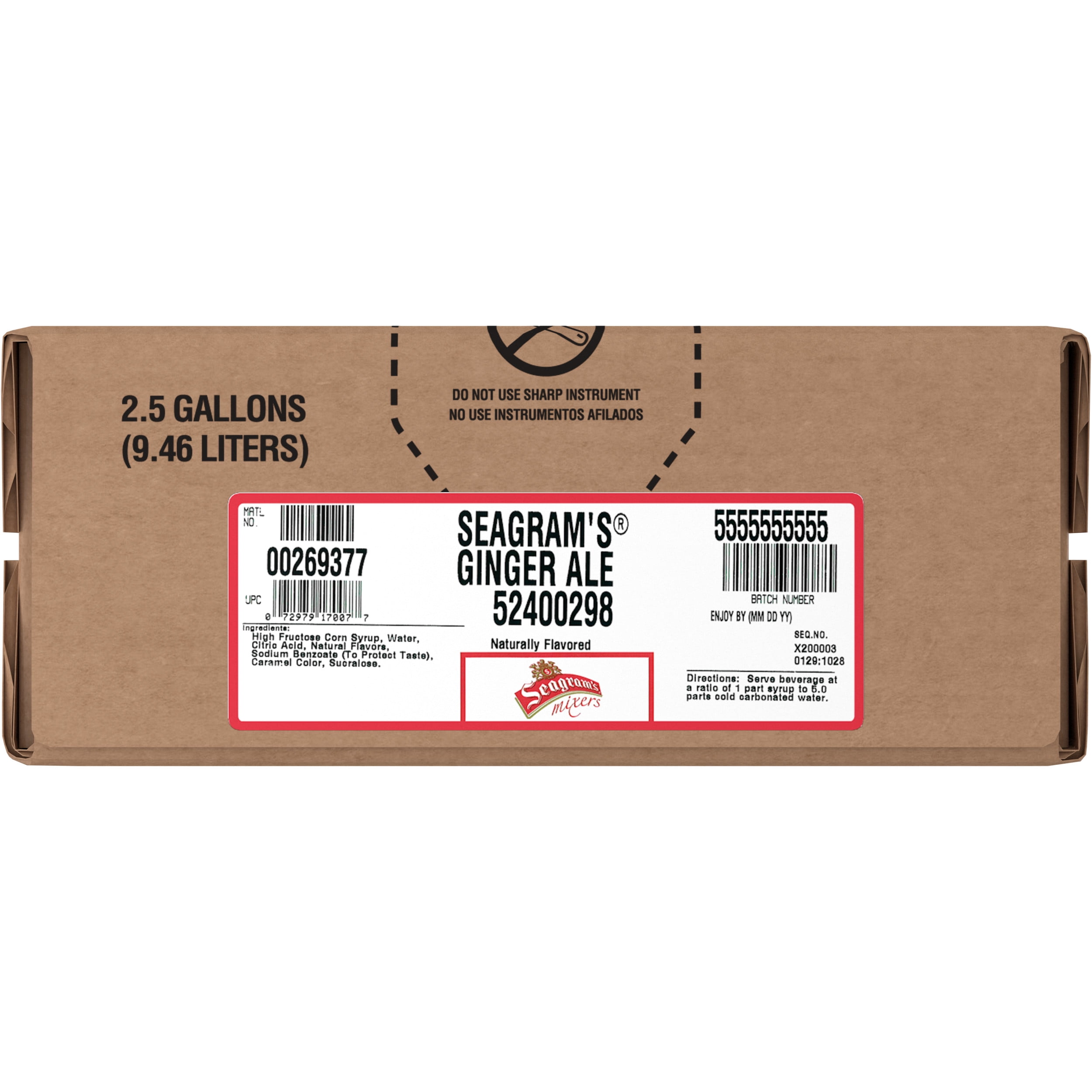 Seagrams Ginger Ale, Tonic Soda Alternative, Non-Refillable Bag in Box ...