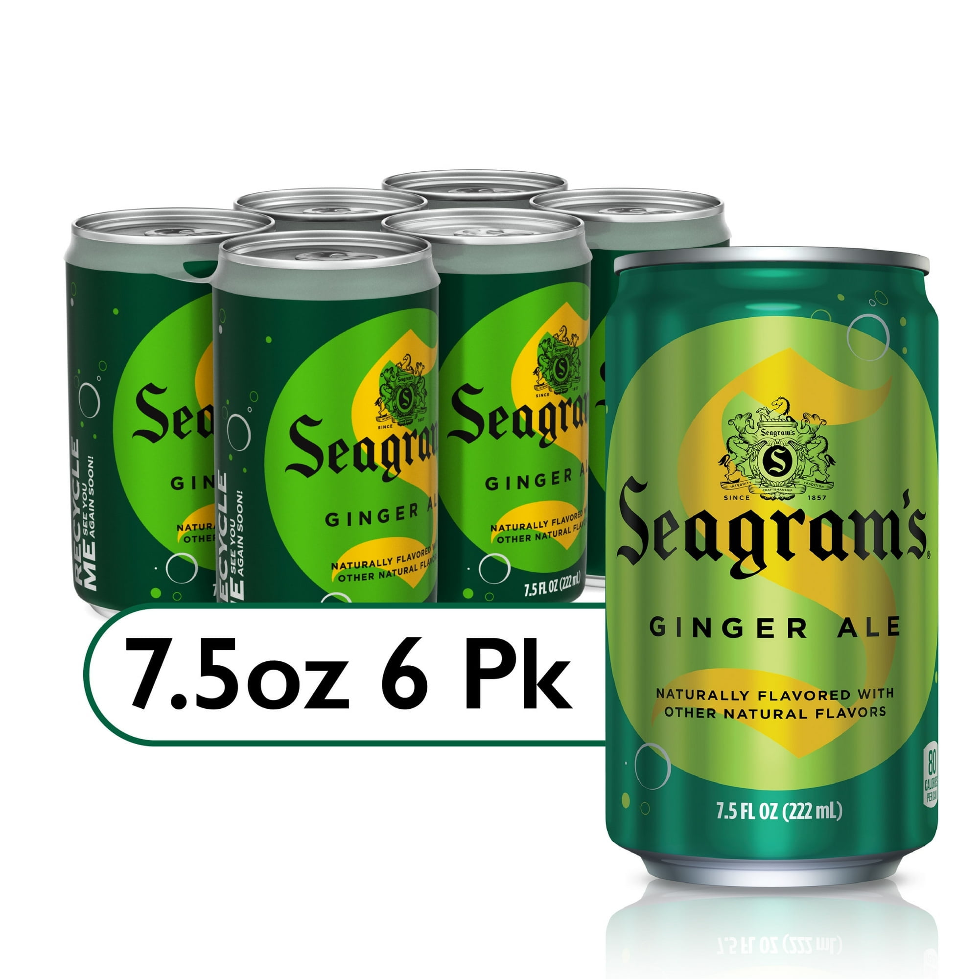 Seagrams Ginger Ale Mini Soda Pop Soft Drink, 7.5 fl oz, 6 Pack Cans,1 ...