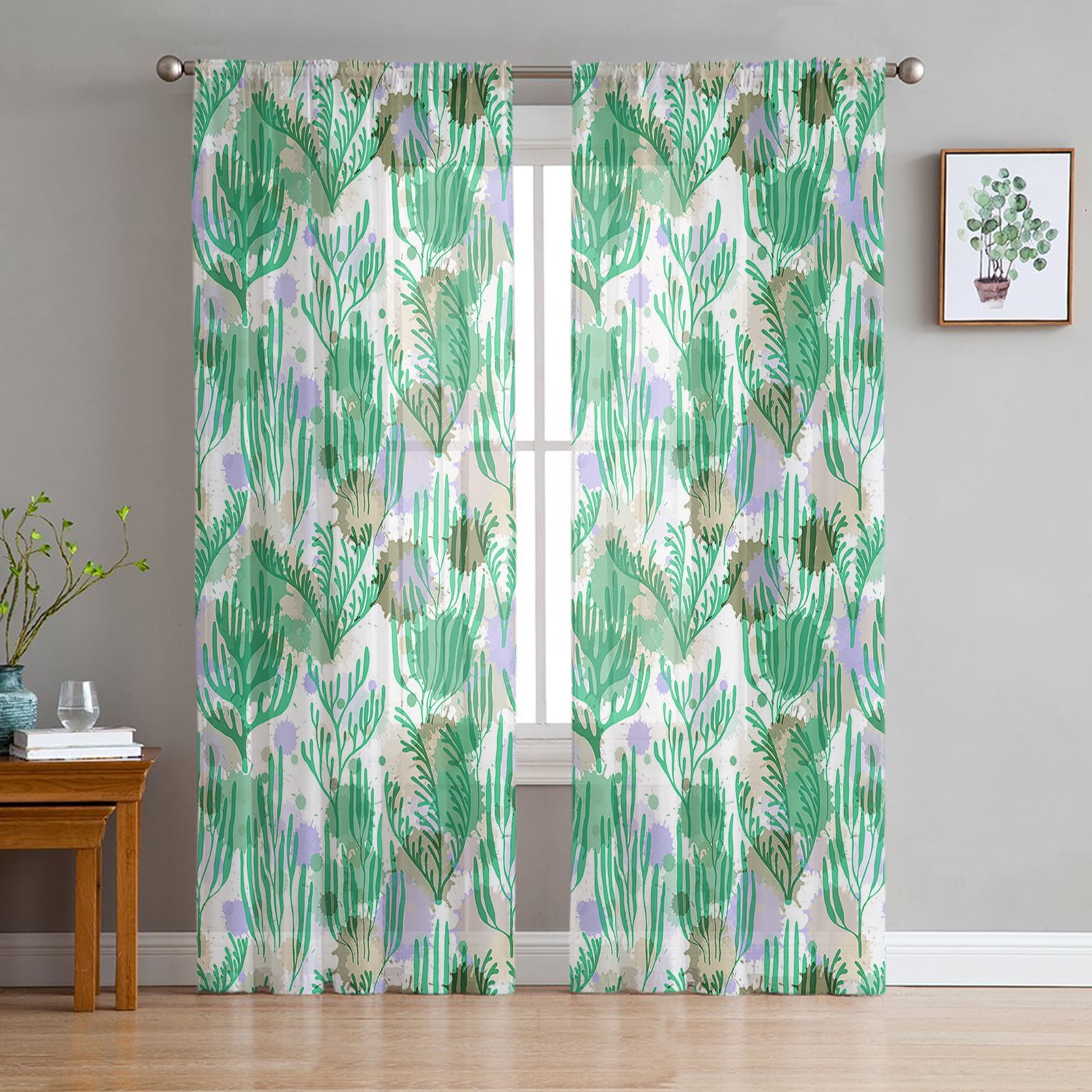 Seagrass Coral Ocean Texture Tulle In Sheer Curtains For Living Room ...