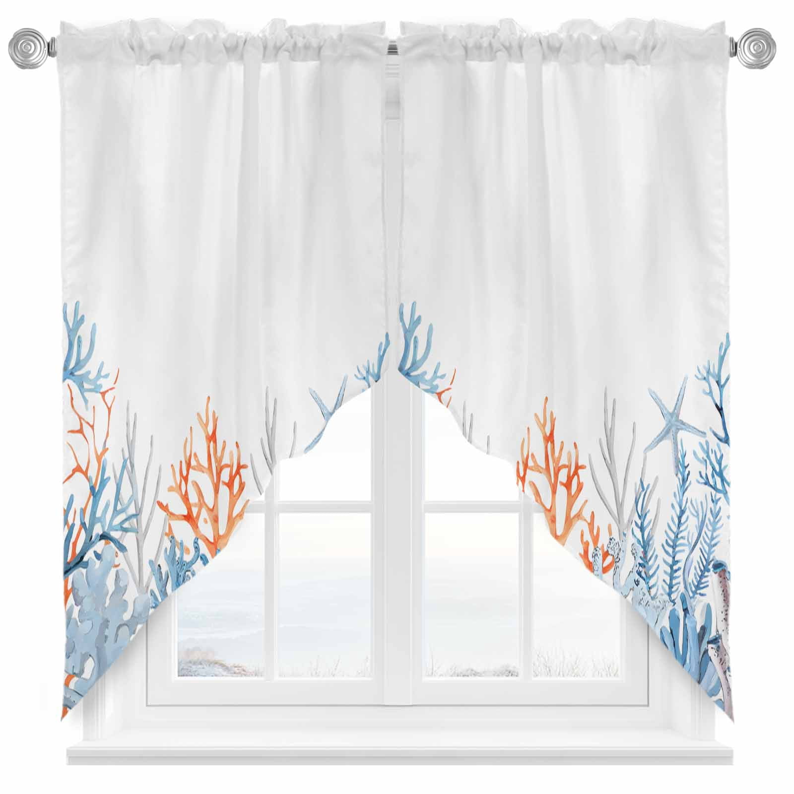 Seagrass Coral Swag Curtain Valance for Windows, Ocean Retro Window ...
