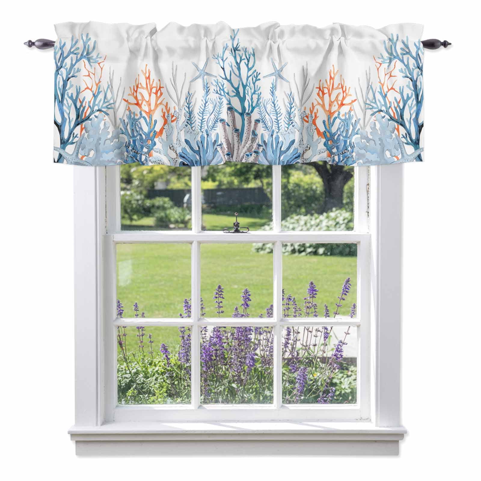 Seagrass Coral Valances for Windows Ocean Retro Rod Pocket Cafe Window ...