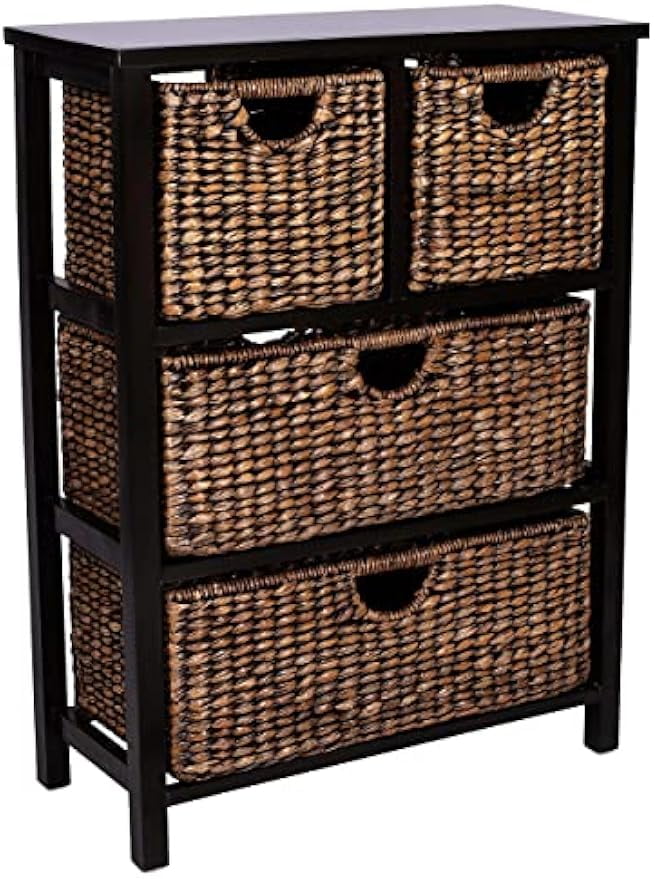 Seagrass Cubby Dresser - 4 Drawer Bins - Wood Storage Cubbies Shelf ...
