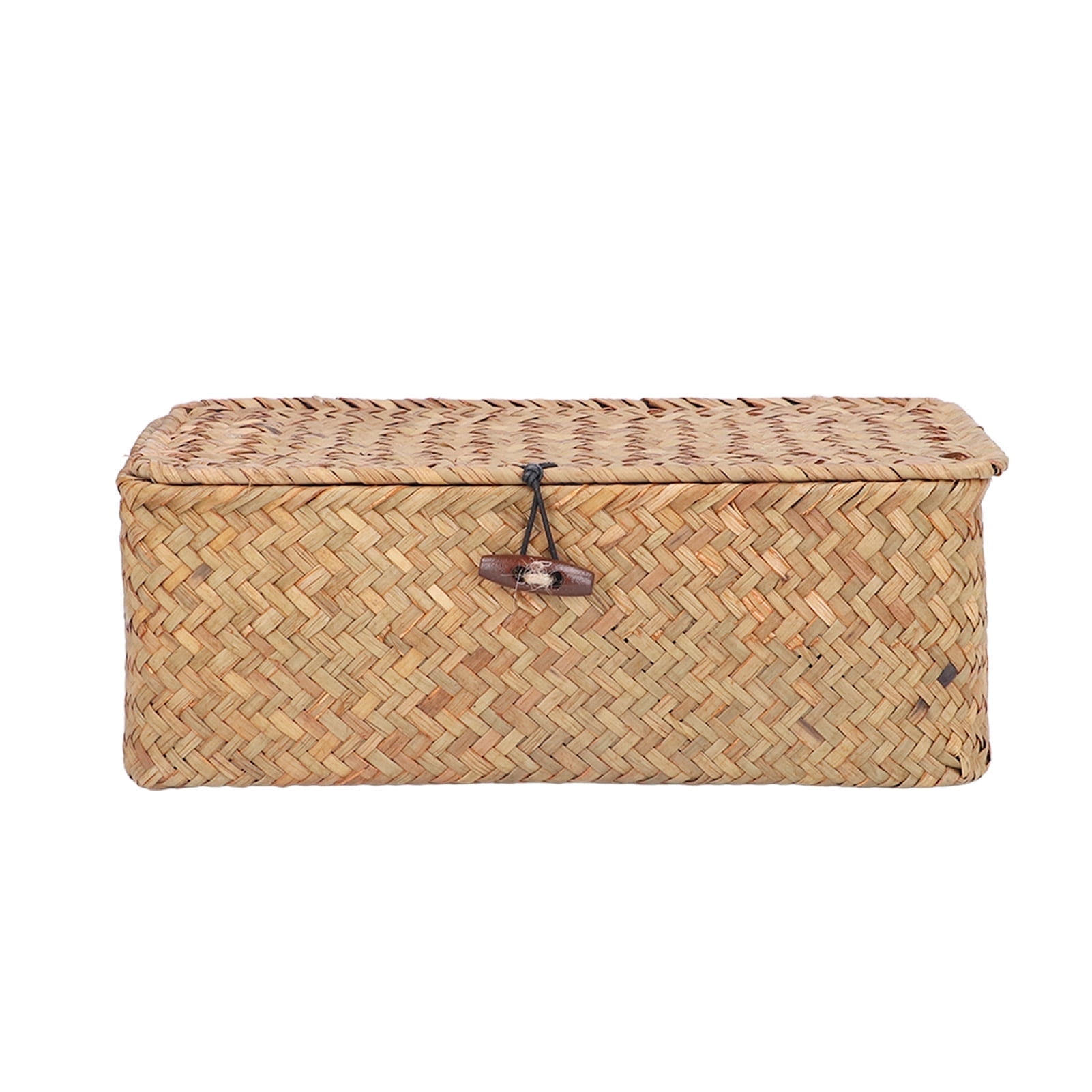Seagrass Desktop Basket With Lid Woven Vintage Art Organizer Box ...