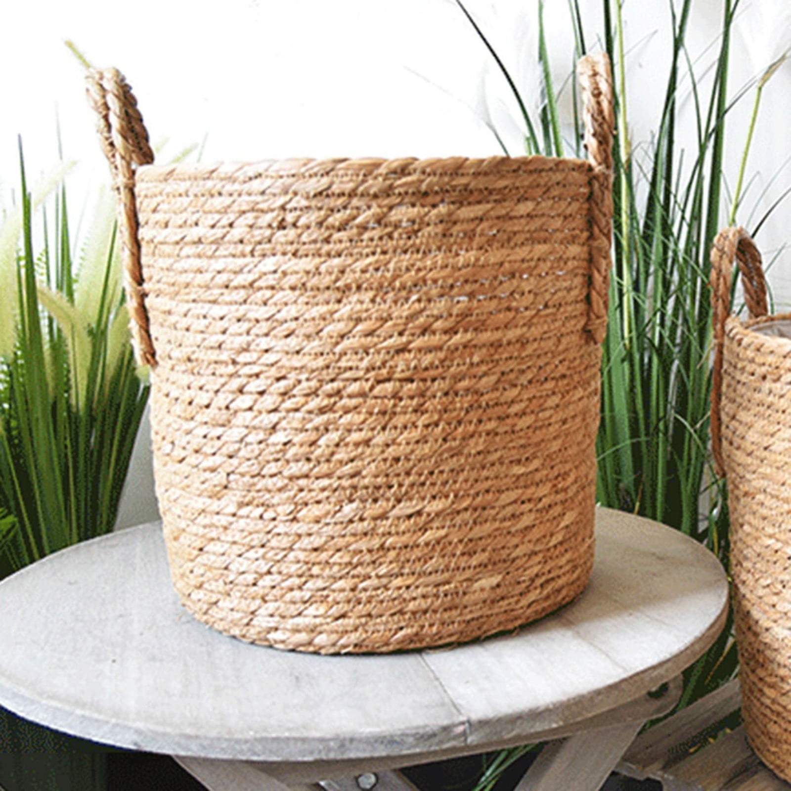 Seagrass Plant Basket, Woven Storage Basket with Handle & Liner ...