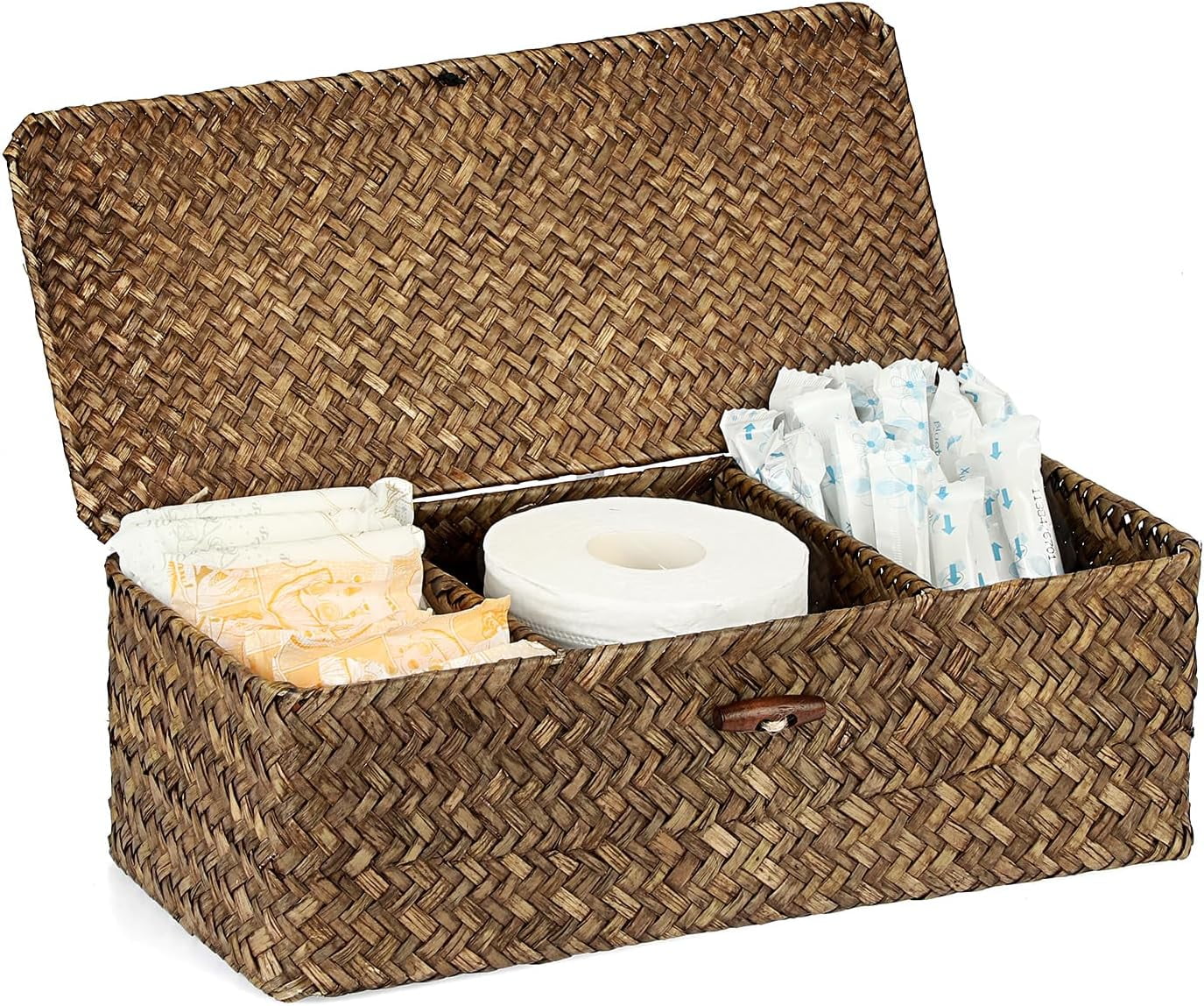 Seagrass Storage Basket with Lid Wicker Storage Baskets with Sections ...