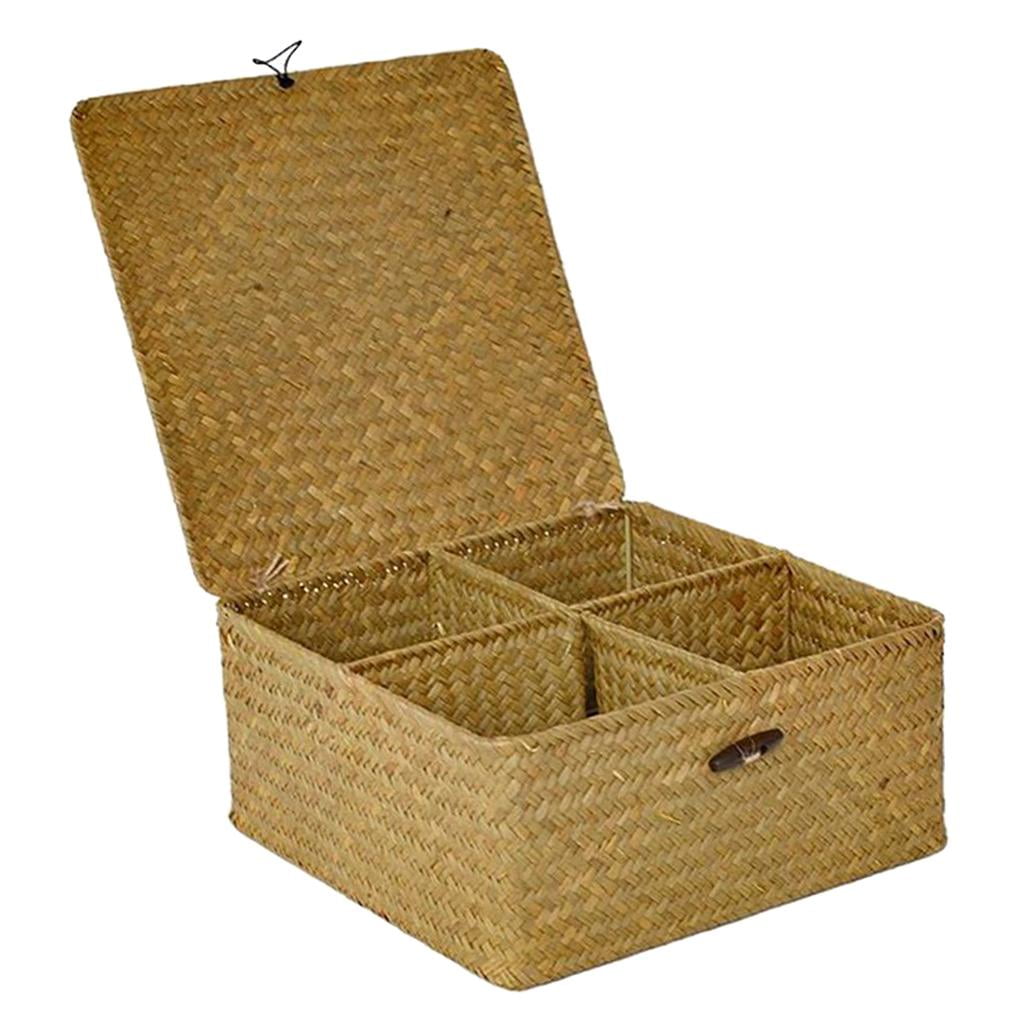 Seagrass Storage Basket Seaweed Basket With Lid For Storing Clothes ...