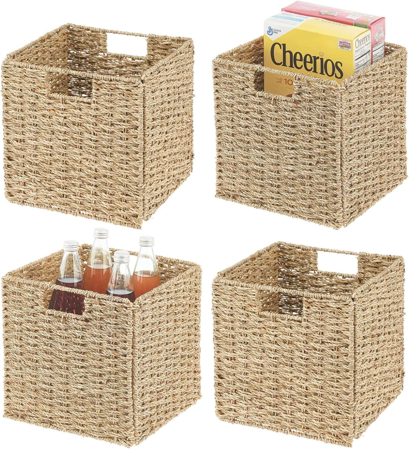 Seagrass Woven Cube Basket Organizer with Handles - Storage for Kitchen ...