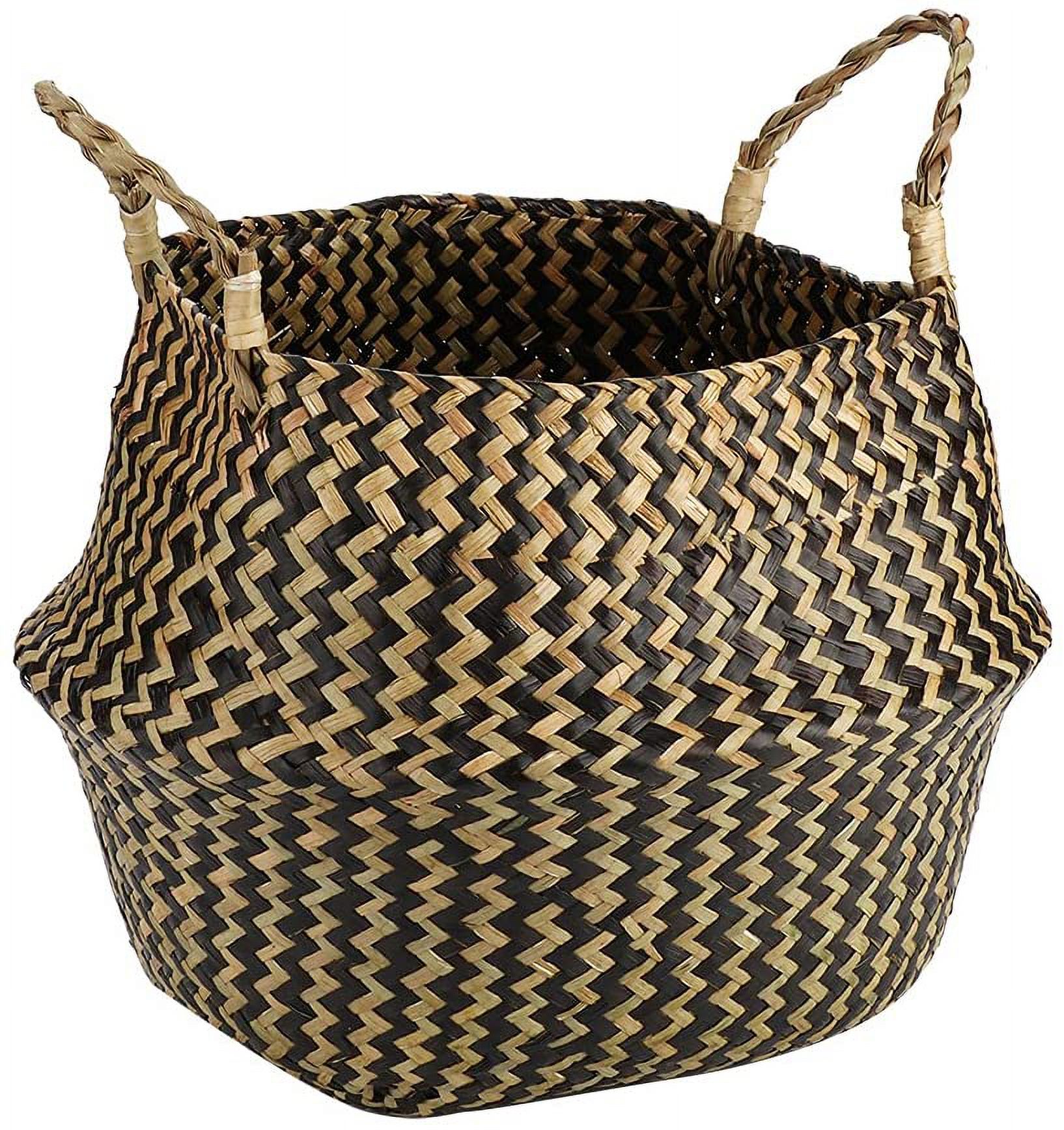 Seagrass Woven Storage Baskets, Wave Pattern, Black, Round, Eco ...