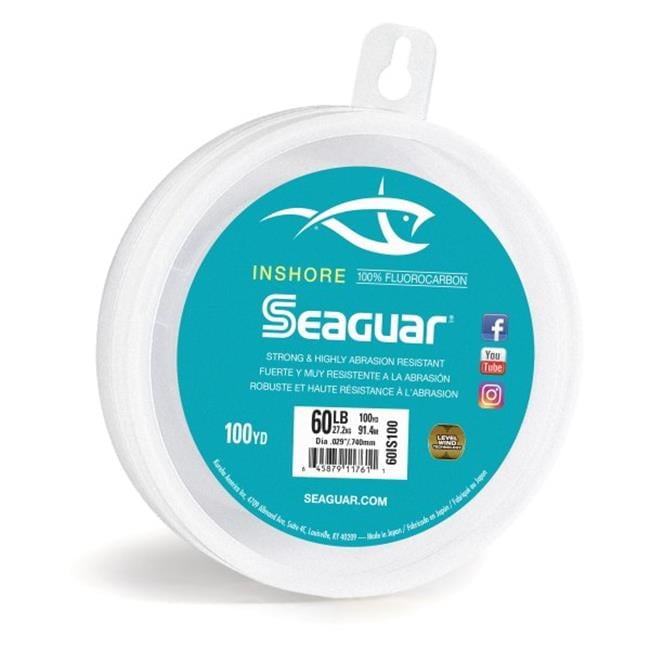 Seaguar InShore 100% Fluorocarbon Fishing Line 60lbs, 100yds Break ...