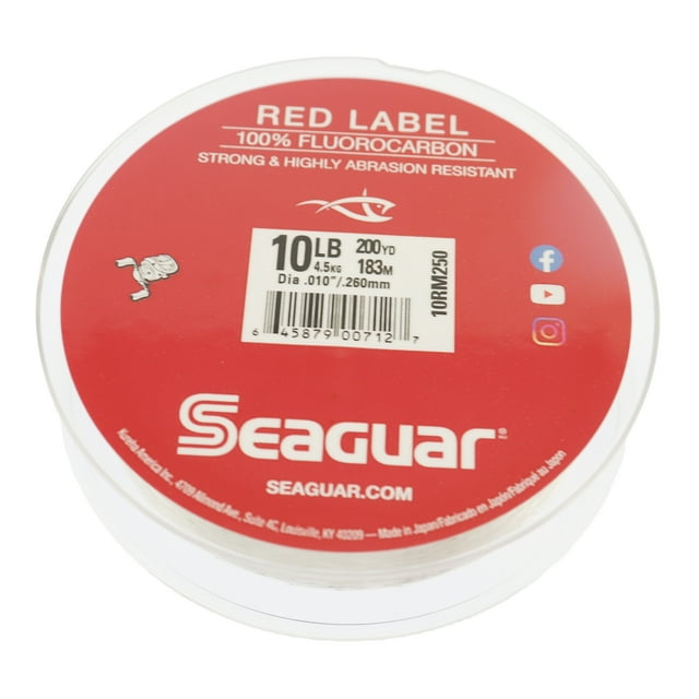 Seaguar Red Label 100% Fluorocarbon Fishing Line 10lbs, 200yds Break Strength/Length - 10RM250 ...