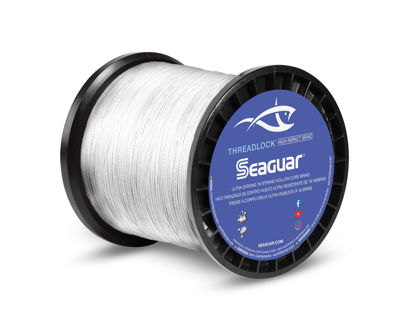Seaguar Threadlock Fishing Line, 16 Strand Hollow Core Braid, High Visibility White, 200lbs ...