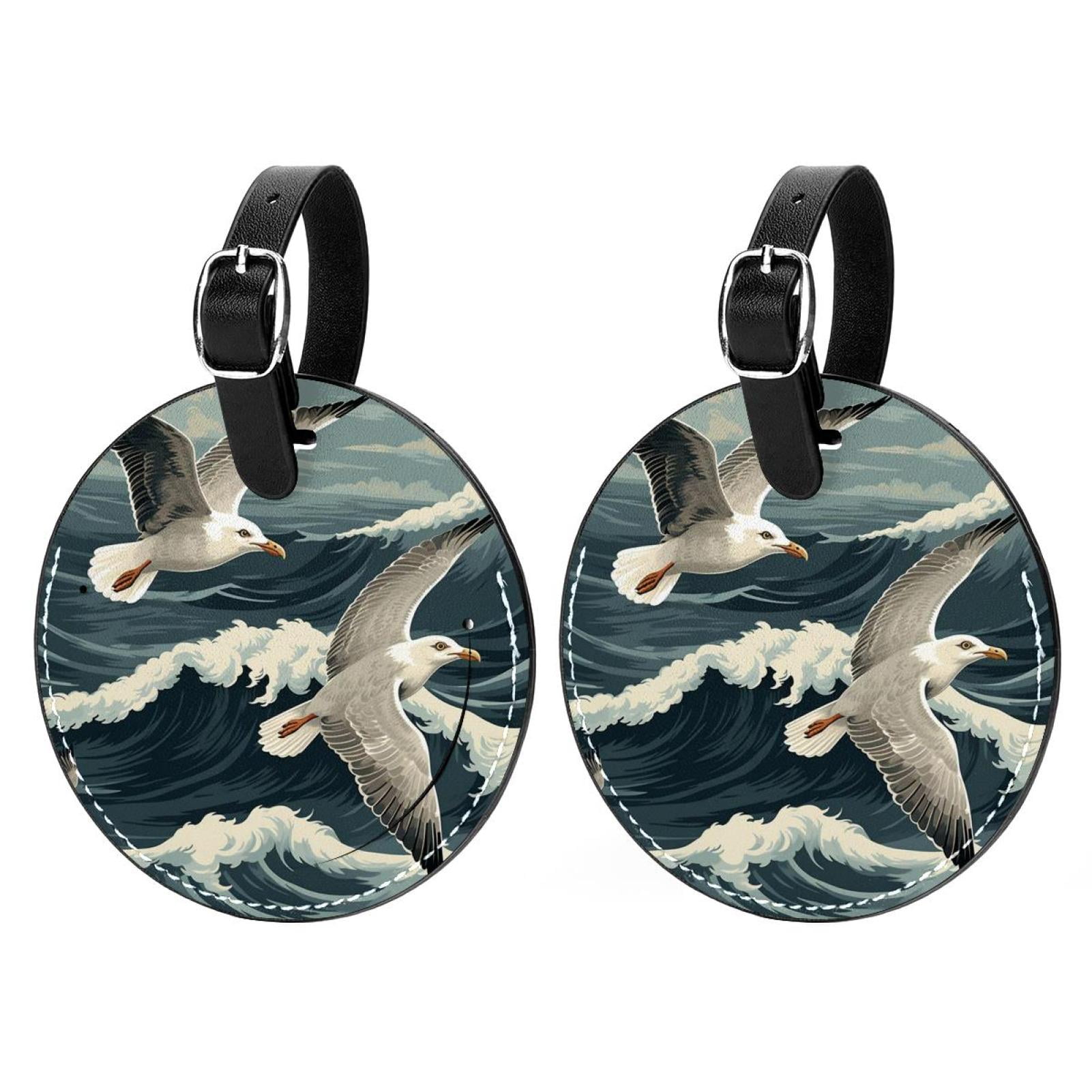 Seagull 2Pcs PU Leather Round Luggage Tags with Privacy Cover and Name ...