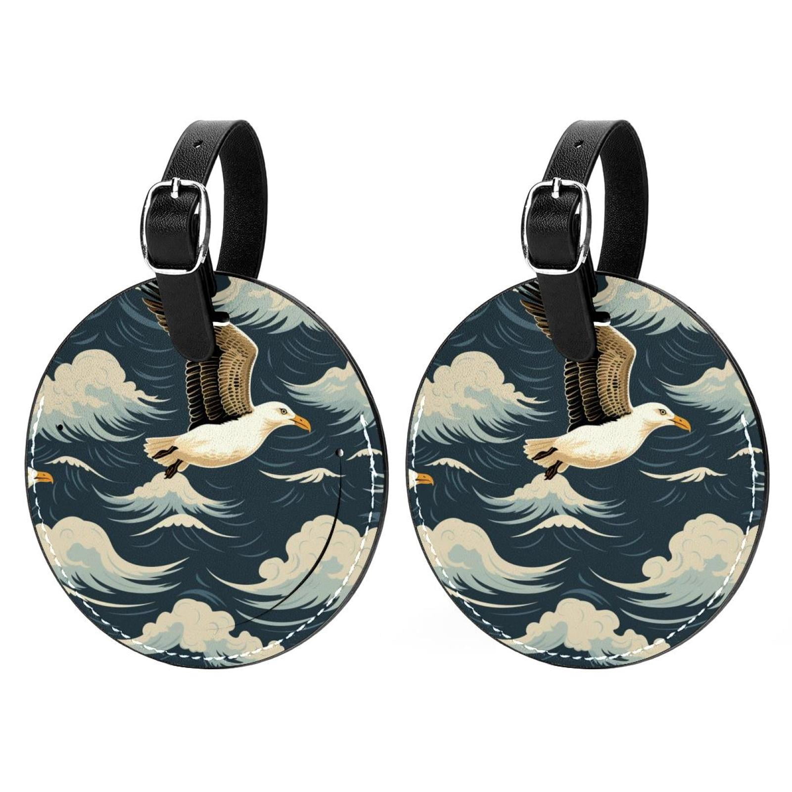 Seagull 2Pcs PU Leather Round Luggage Tags with Privacy Cover and Name ...