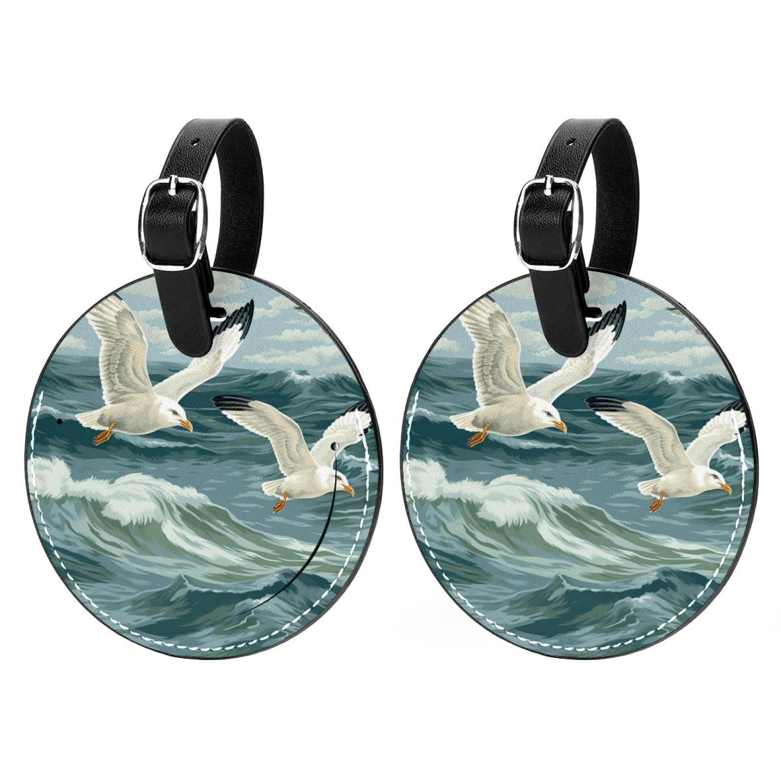 Seagull 2Pcs PU Leather Round Luggage Tags with Privacy Cover and Name ...