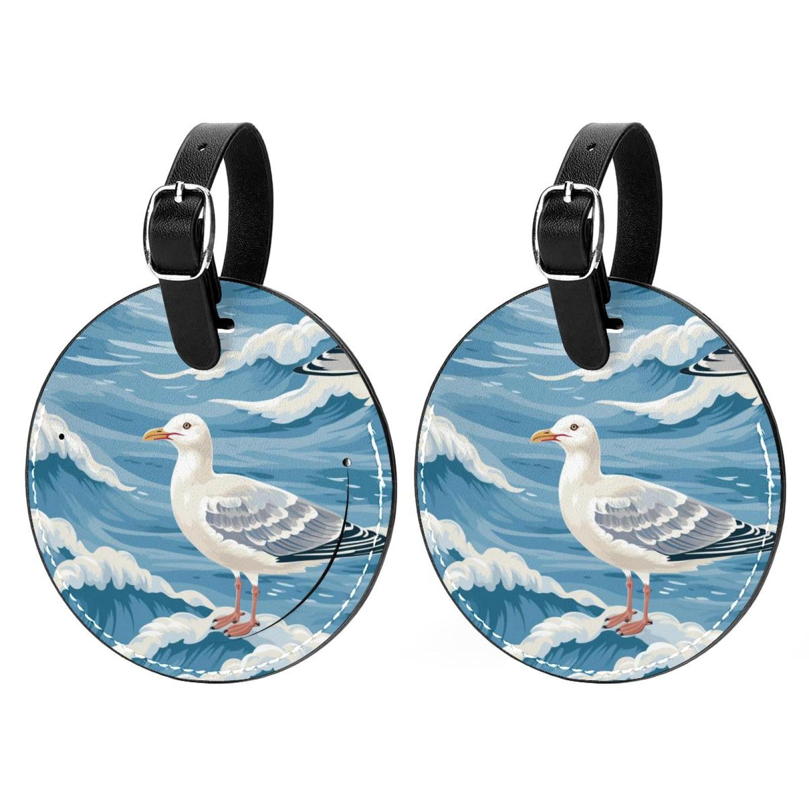 Seagull 2Pcs PU Leather Round Luggage Tags with Privacy Cover and Name ...