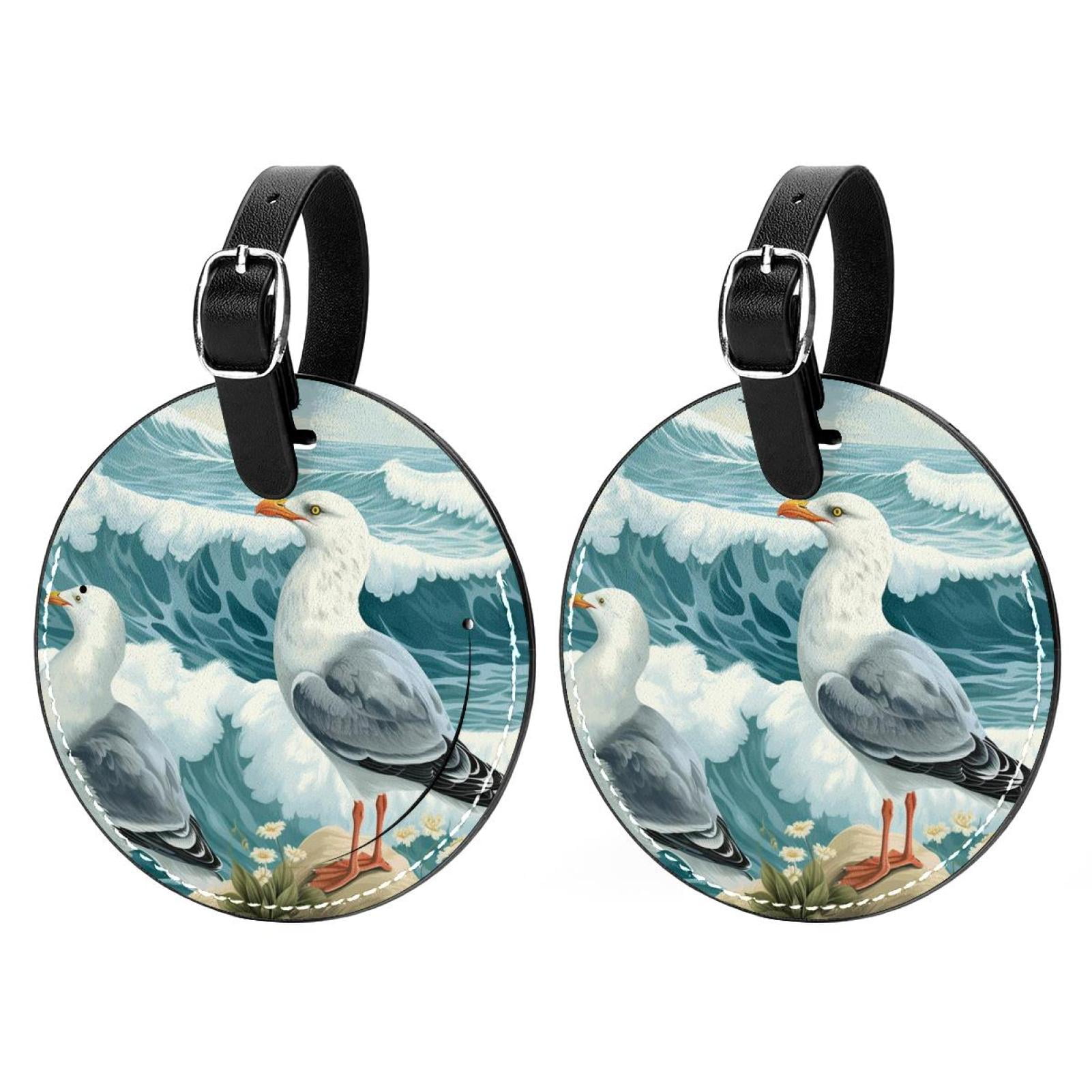 Seagull 2pcs PU Leather Round Bag Tags with Privacy Cover and Name ID ...