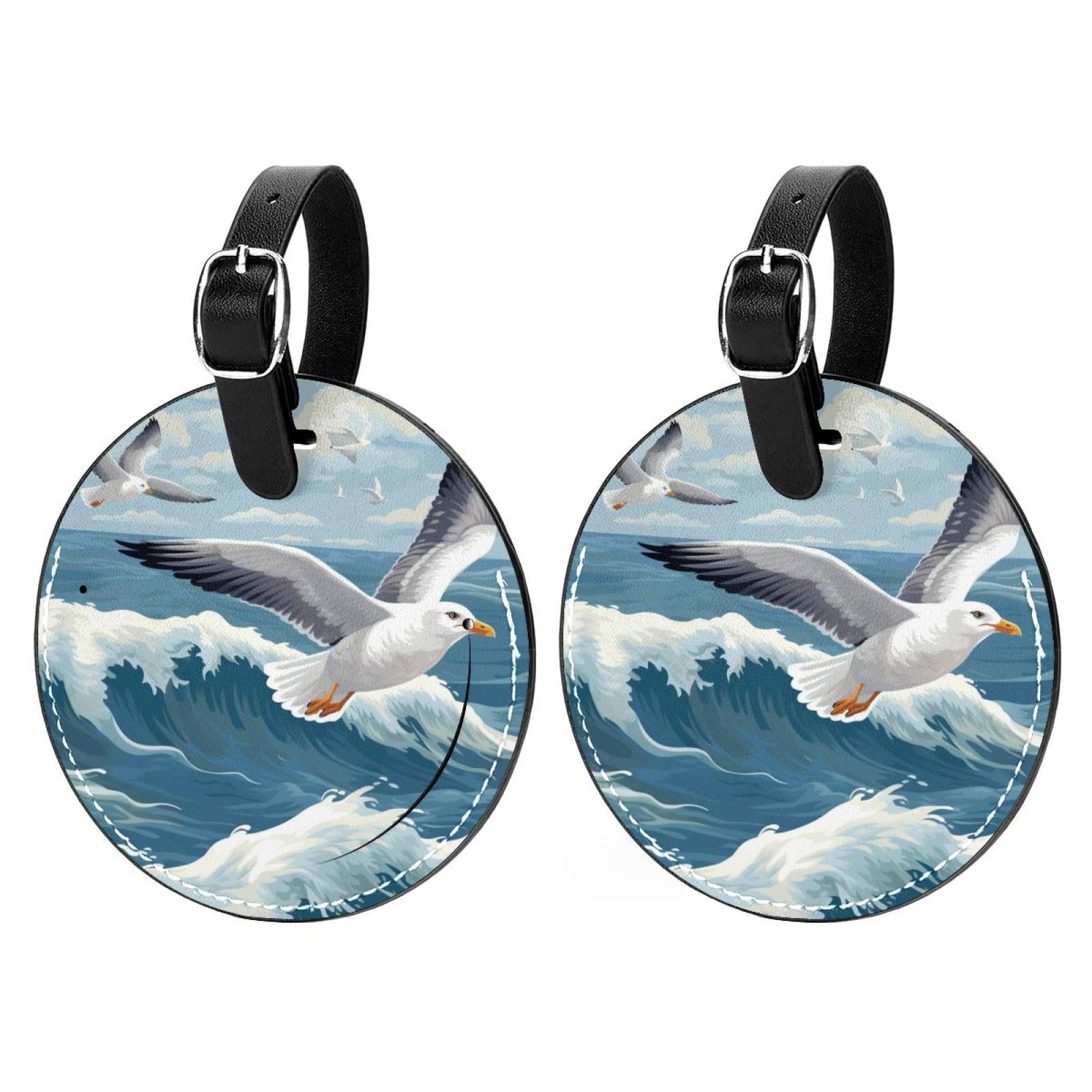 Seagull 2pcs PU Leather Round Bag Tags with Privacy Cover and Name ID ...