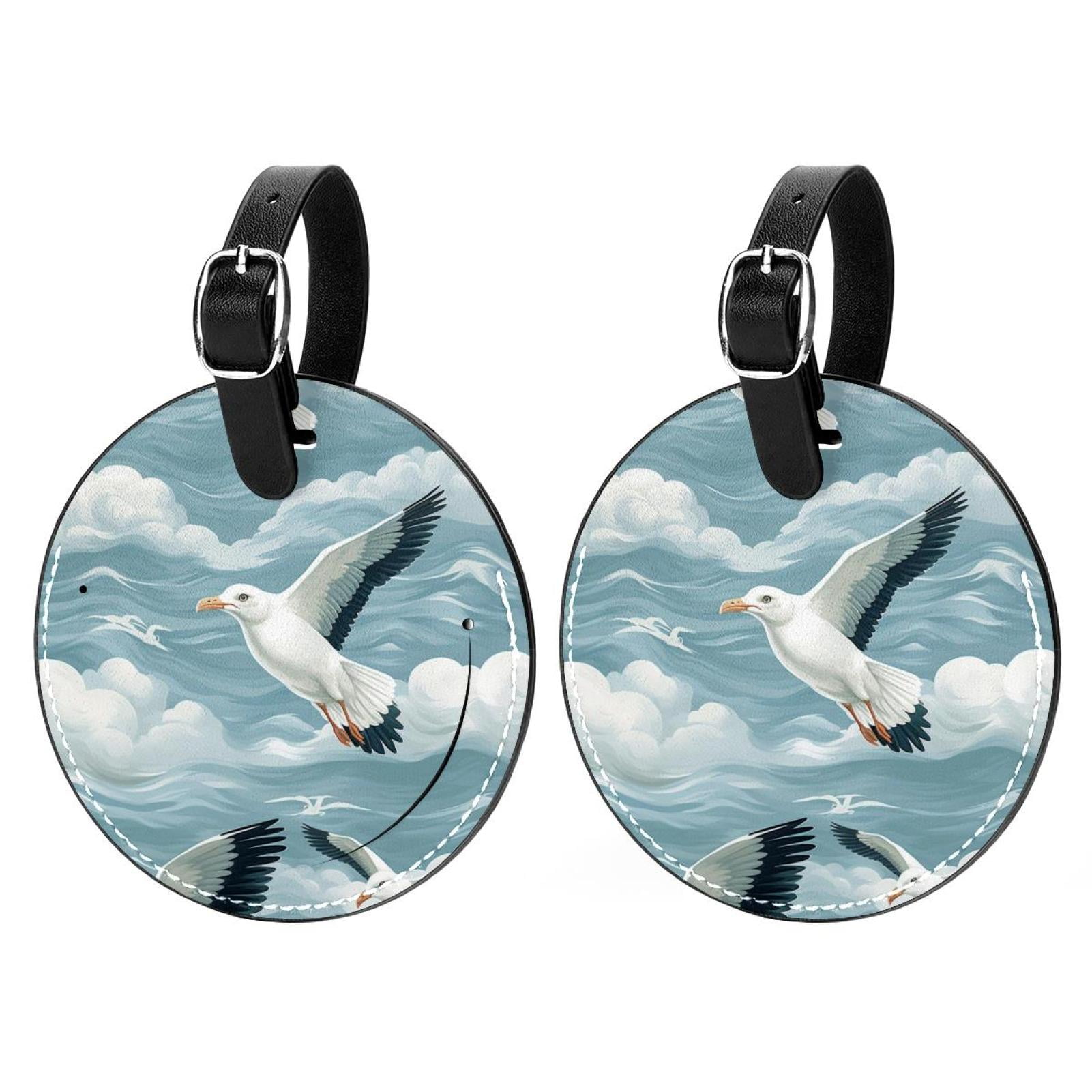 Seagull 2pcs PU Leather Round Bag Tags with Privacy Cover and Name ID ...